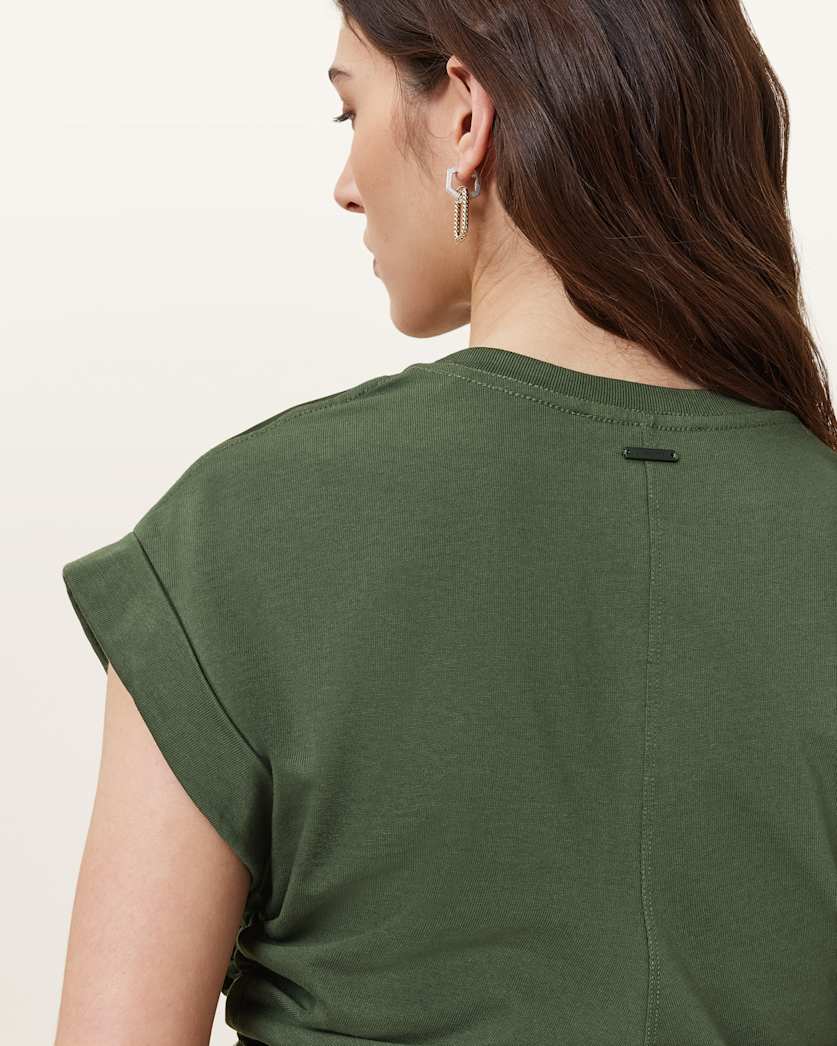 Mira Cropped Satin Drawcord T-Shirt RIFLE GREEN | ALLSAINTS